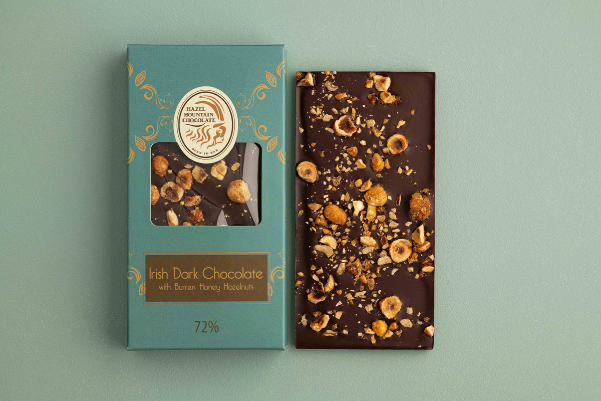 72% Dark Chocolate with Honey Roasted Hazelnuts – Hazel Mountain Chocolate
