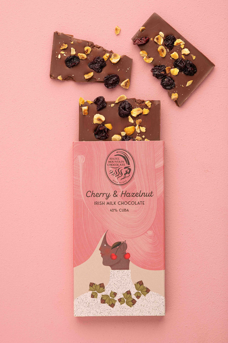 42% Milk Chocolate with Cherry and Hazelnut – Hazel Mountain Chocolate