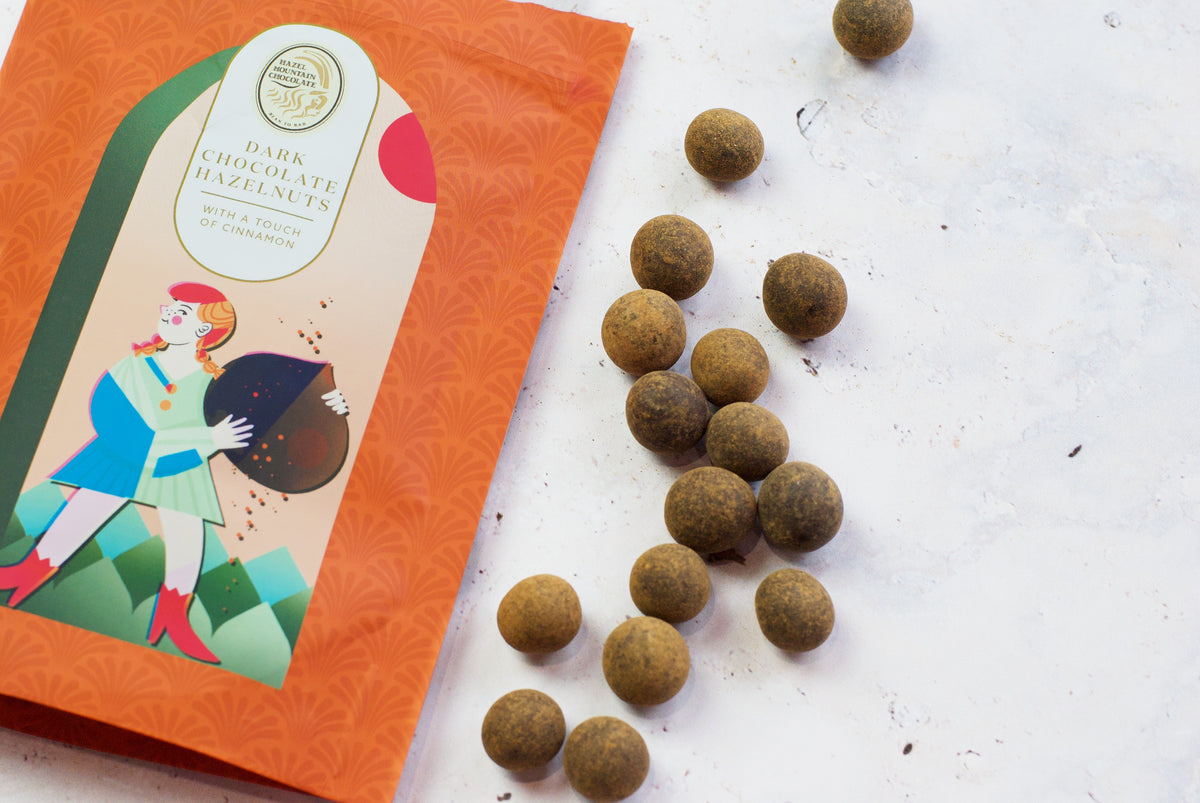 Hazelnuts in Dark Chocolate with Cinnamon – Hazel Mountain Chocolate